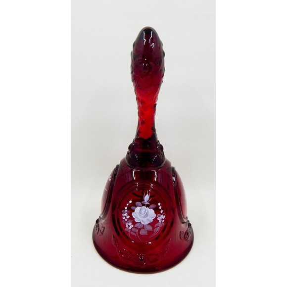 Fenton | Accents | Fenton Ruby Red Cabbage Rose Handpainted Bell Signed ...